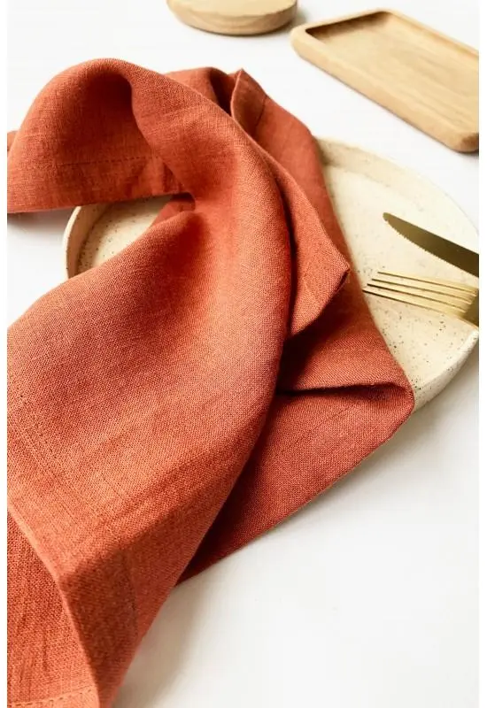 Terracotta Linen Cloth Napkins | Wedding, Dinner | Rust Table Setting