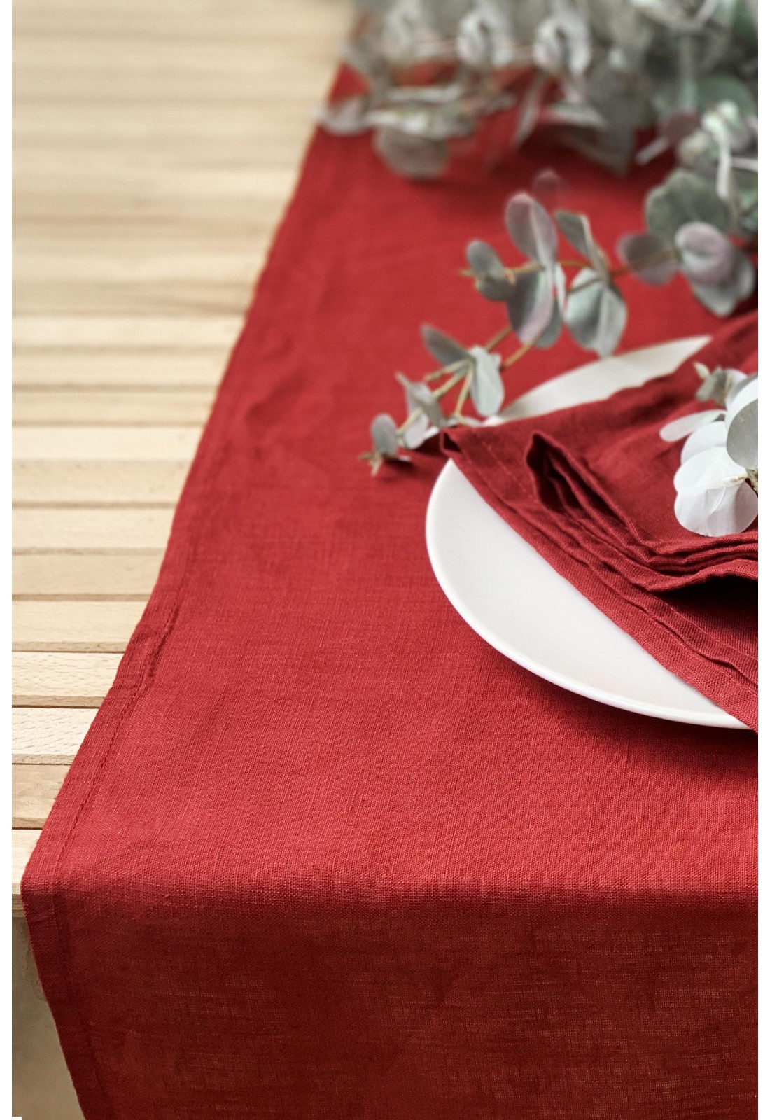 Linen Table Runner in Dark Red Wine | Maroon Wedding