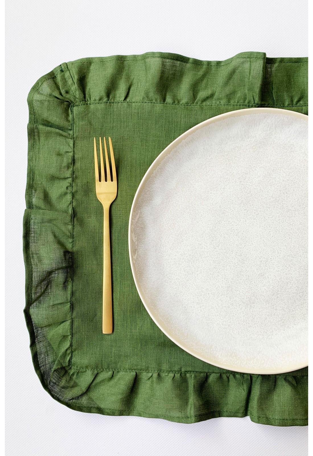 Ruffled linen table placemats Dinner cloth place mat set