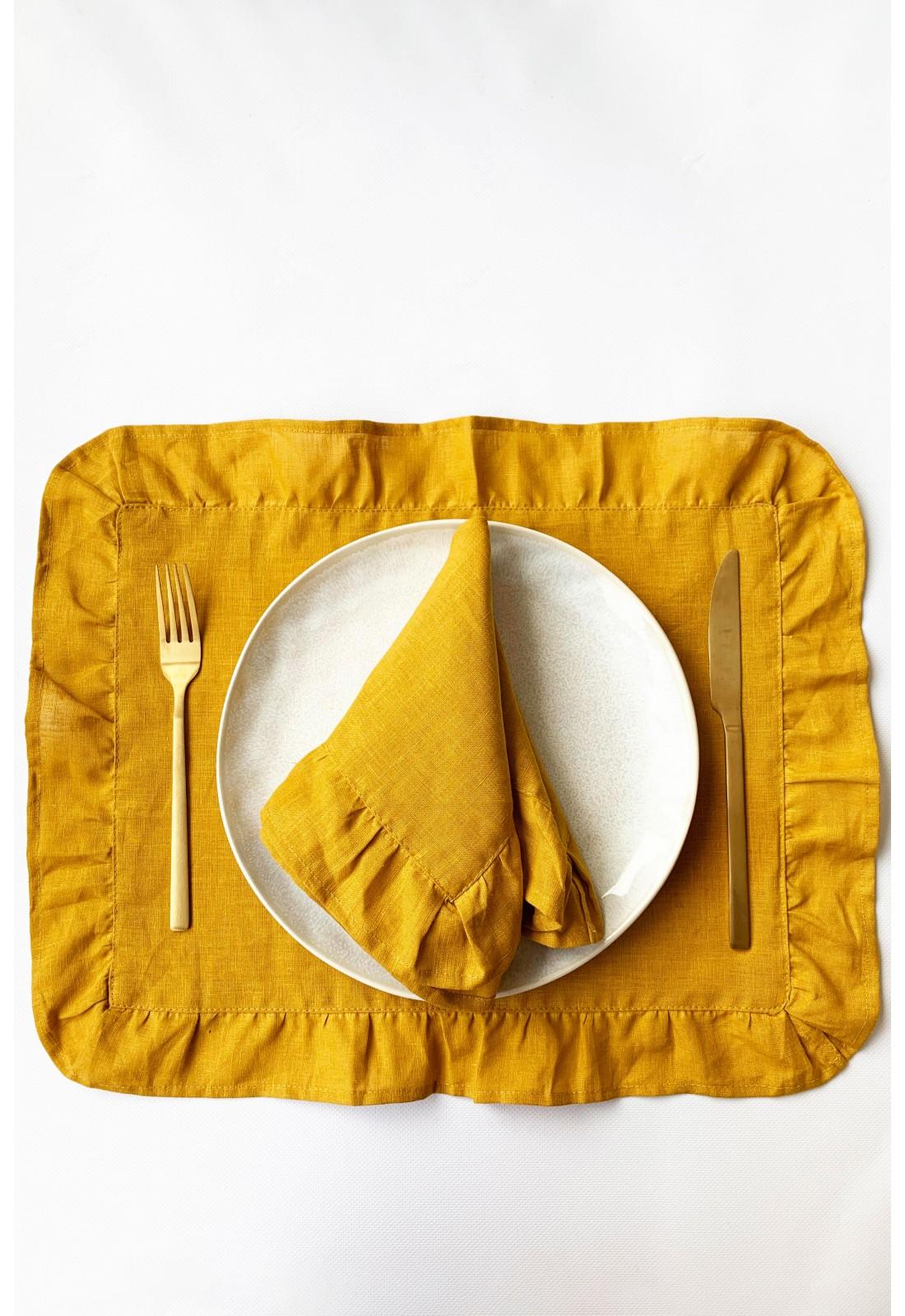 Ruffled linen table placemats Dinner cloth place mat set