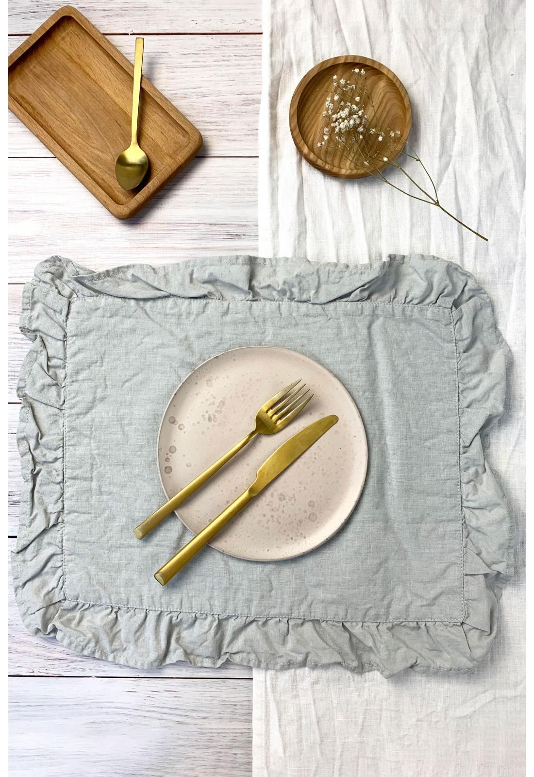 Ruffled linen table placemats Dinner cloth place mat set