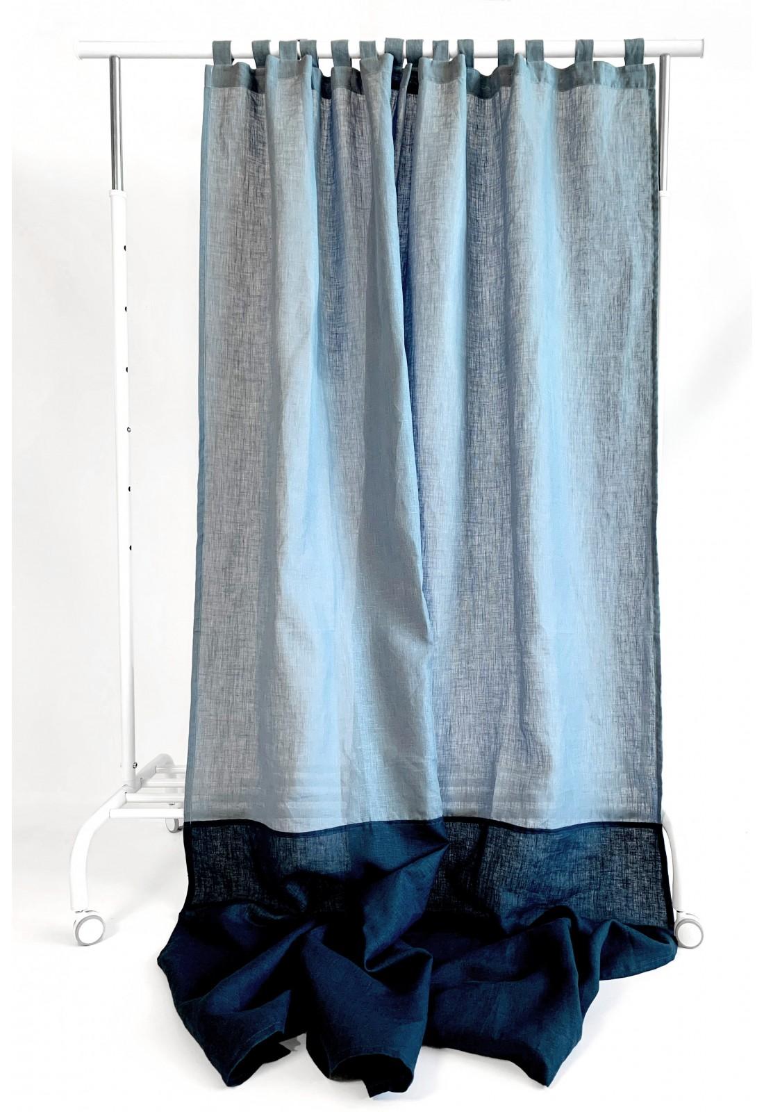 Color block Linen curtain panels Long Wide Rod Tab Hidden tabs ties