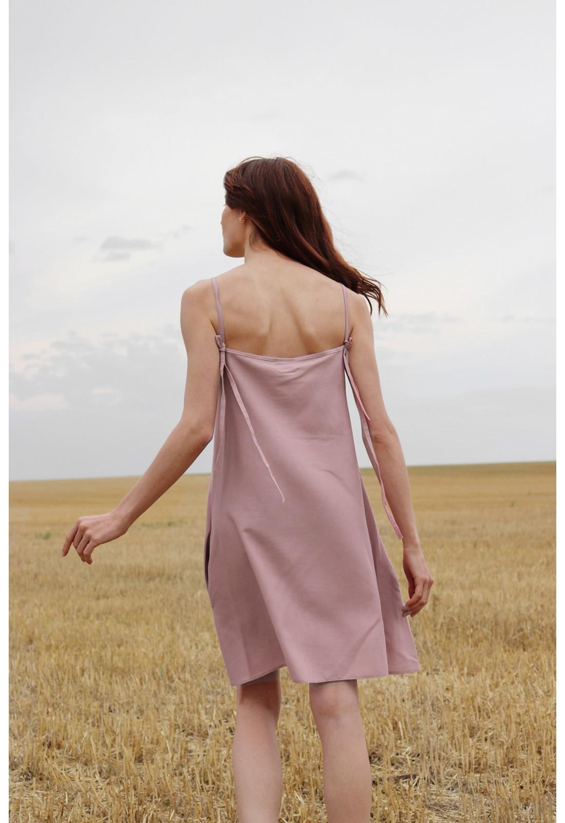 Sleeveless linen dress Spaghetti tie straps