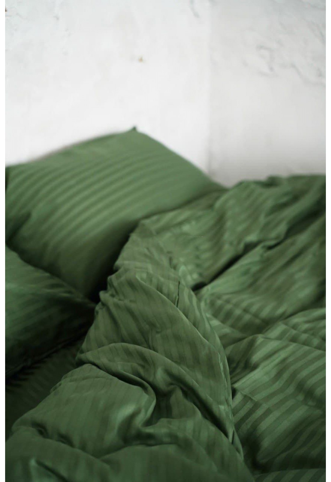 Moss green striped sateen cotton bedding set Twin Standard Queen Full