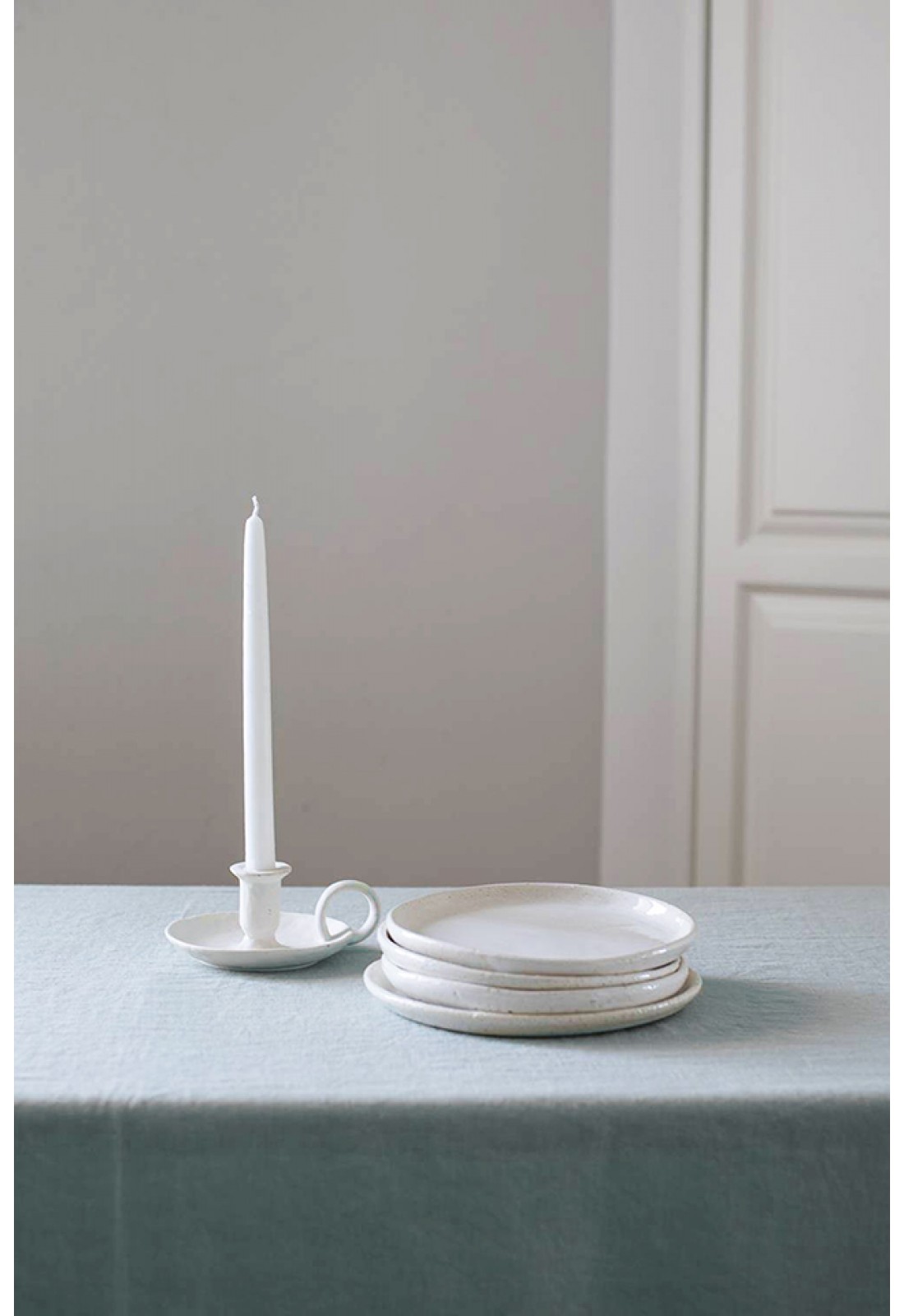 Light Dusty Blue Linen Tablecloth for Weddings and Everyday Use.