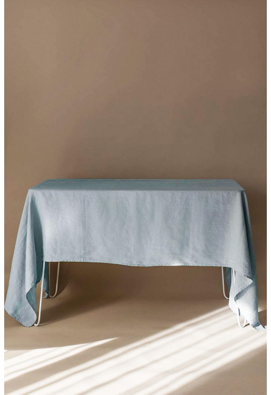 Light Dusty Blue Linen Tablecloth for Weddings and Everyday Use.