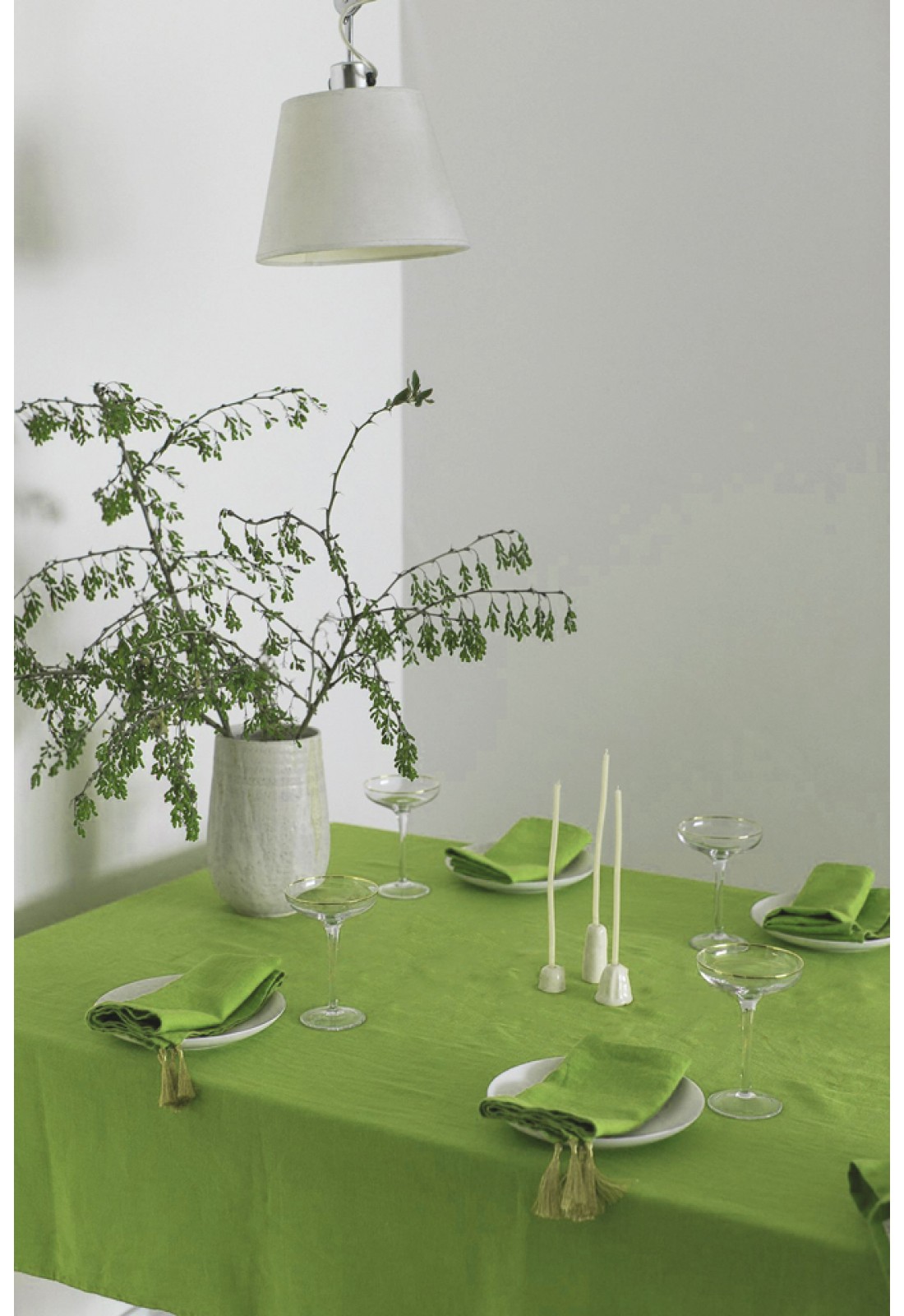 Chartreuse Light Green Linen Tablecloths in Various Sizes and Shapes