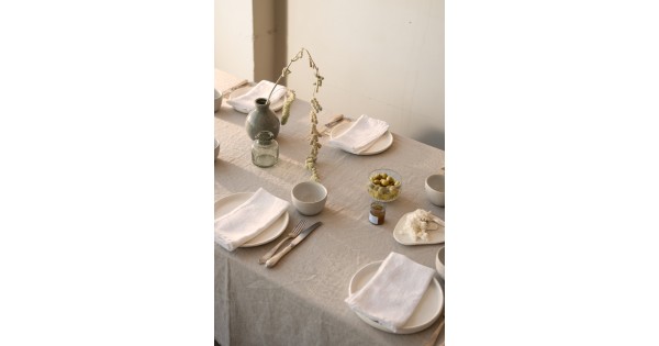 Premium Natural Sand Beige Linen Tablecloths for Any Occasion.