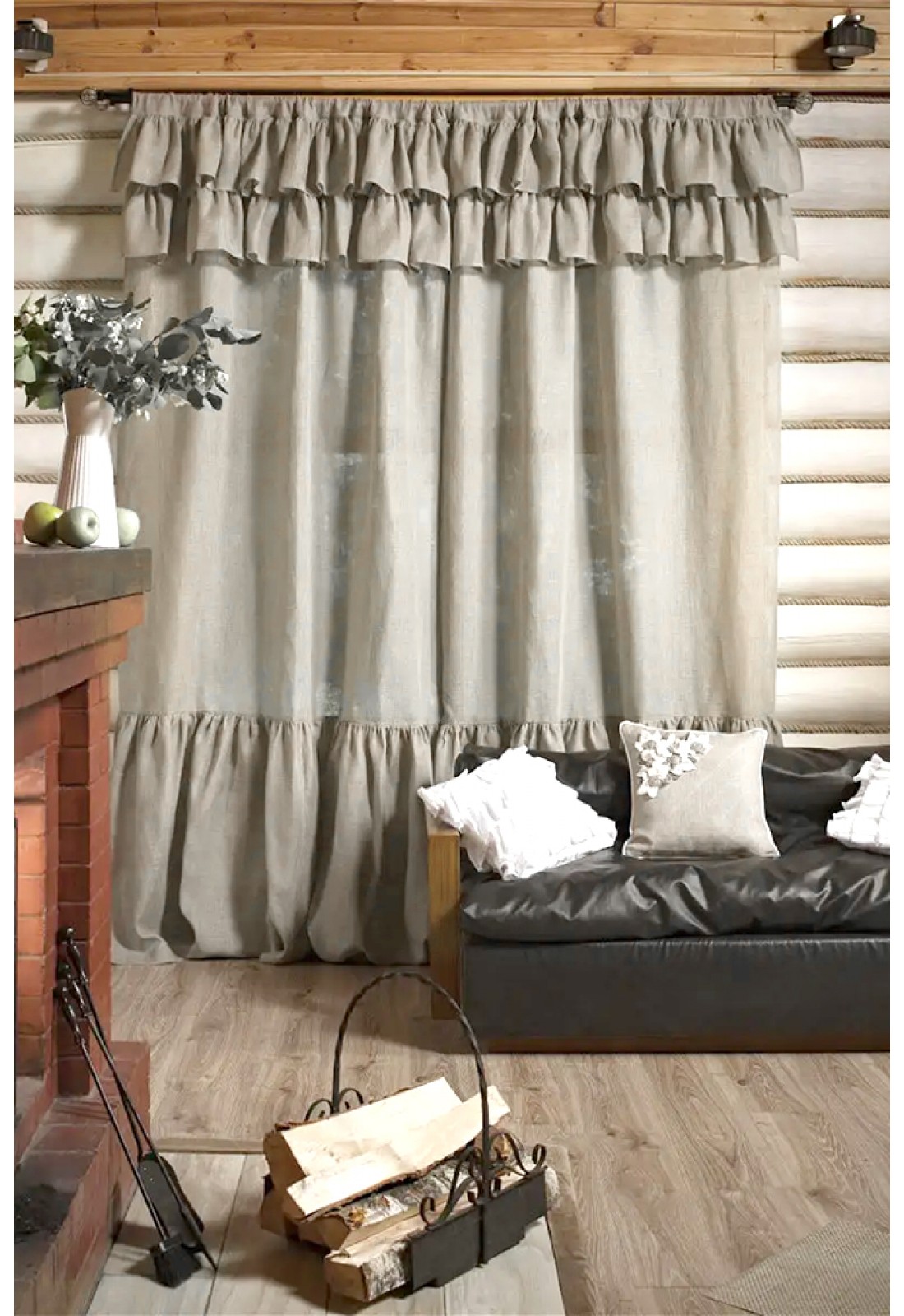 Linen Curtain Panels with Ruffles - Various Sizes, Colors