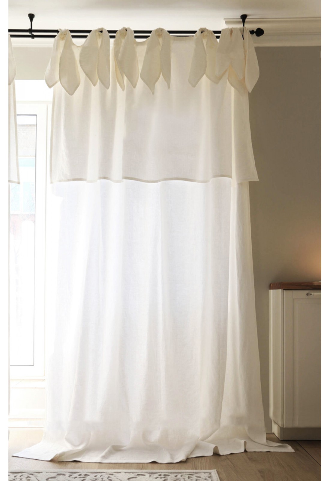 Tie Top Drop Cloth Linen Curtain Panel - Various Sizes & Colors