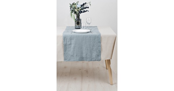 Dusty Blue Linen Table Runner for Wedding, Everyday Use - Buy Now