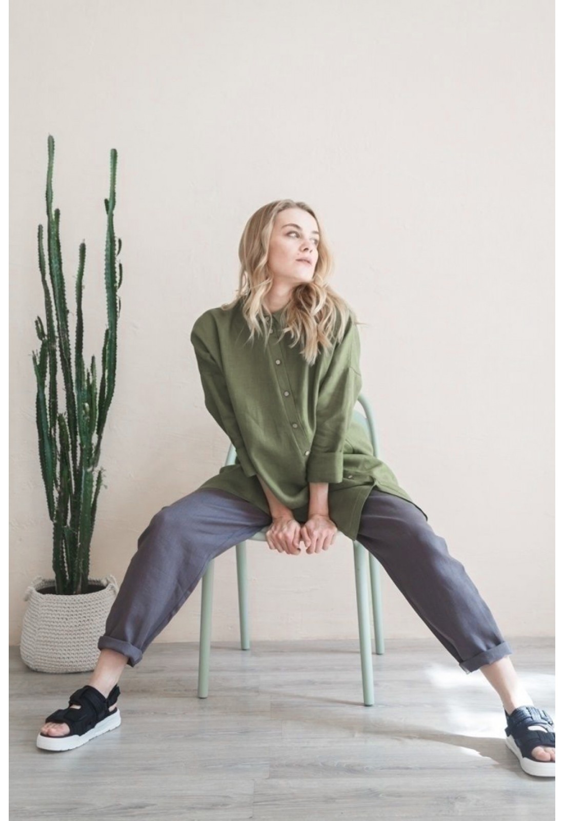 Stylish High Waist Linen Trousers with Elastic | Loose High Rise Pants