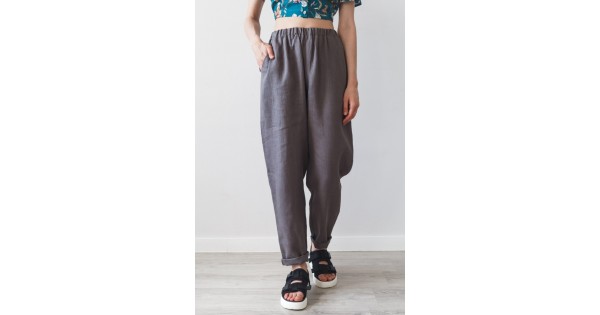 Stylish High Waist Linen Trousers with Elastic | Loose High Rise Pants