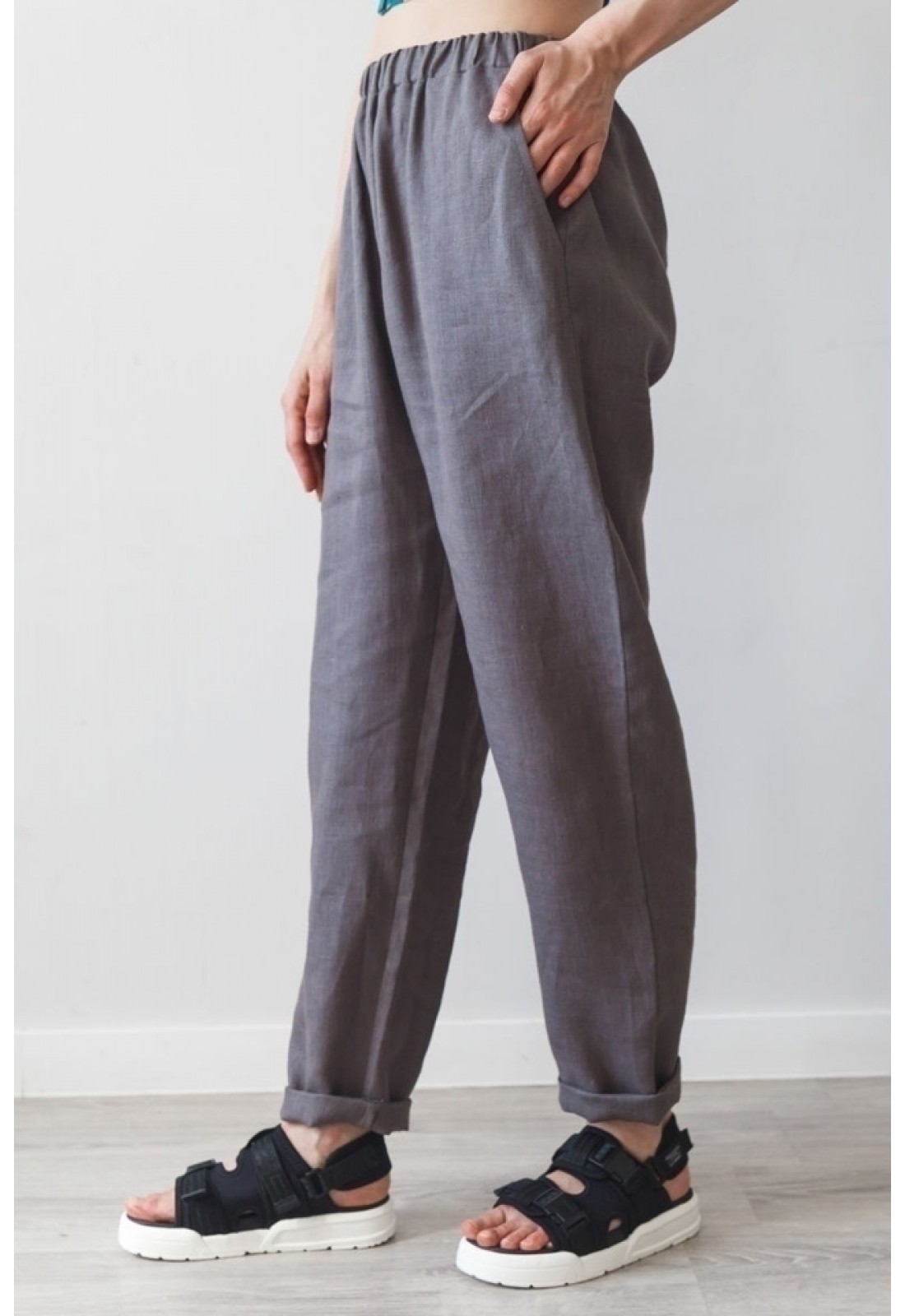 Stylish High Waist Linen Trousers with Elastic | Loose High Rise Pants