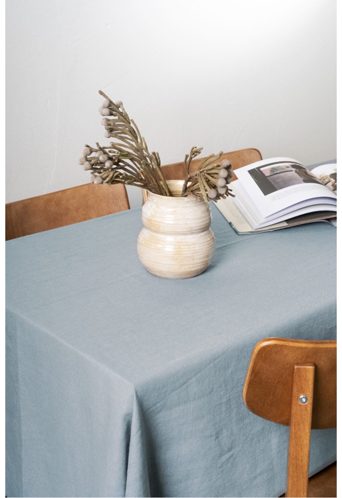 Light Dusty Blue Linen Tablecloth for Weddings and Everyday Use.