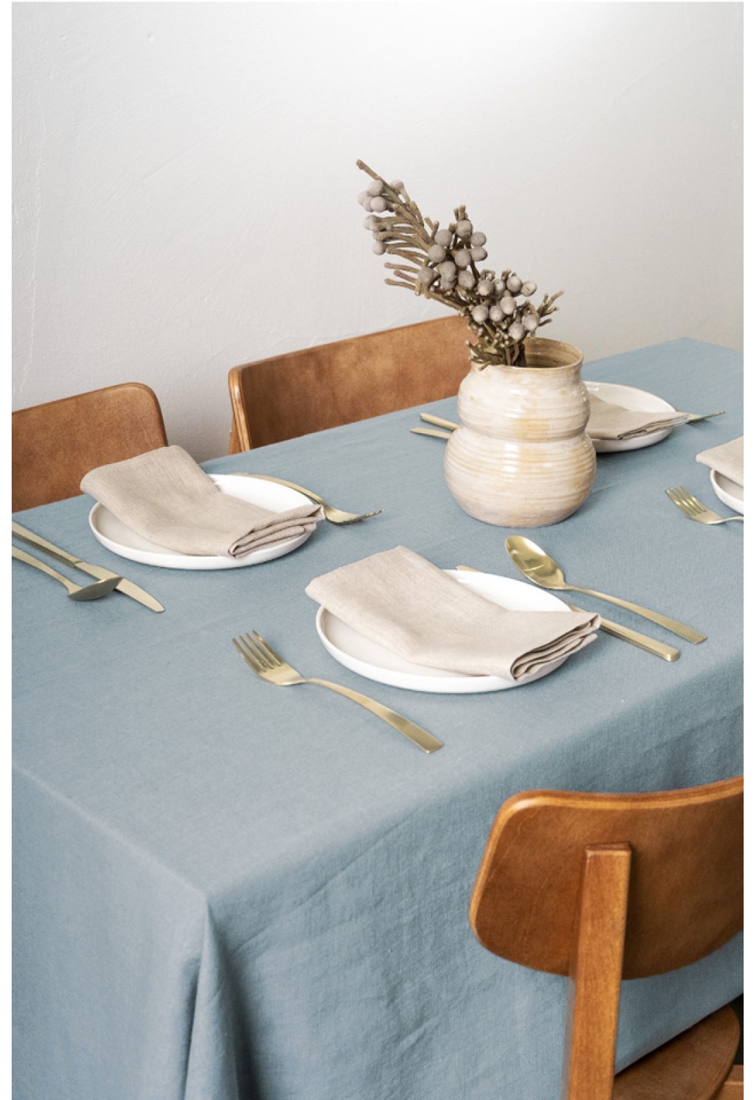 Light Dusty Blue Linen Tablecloth for Weddings and Everyday Use.