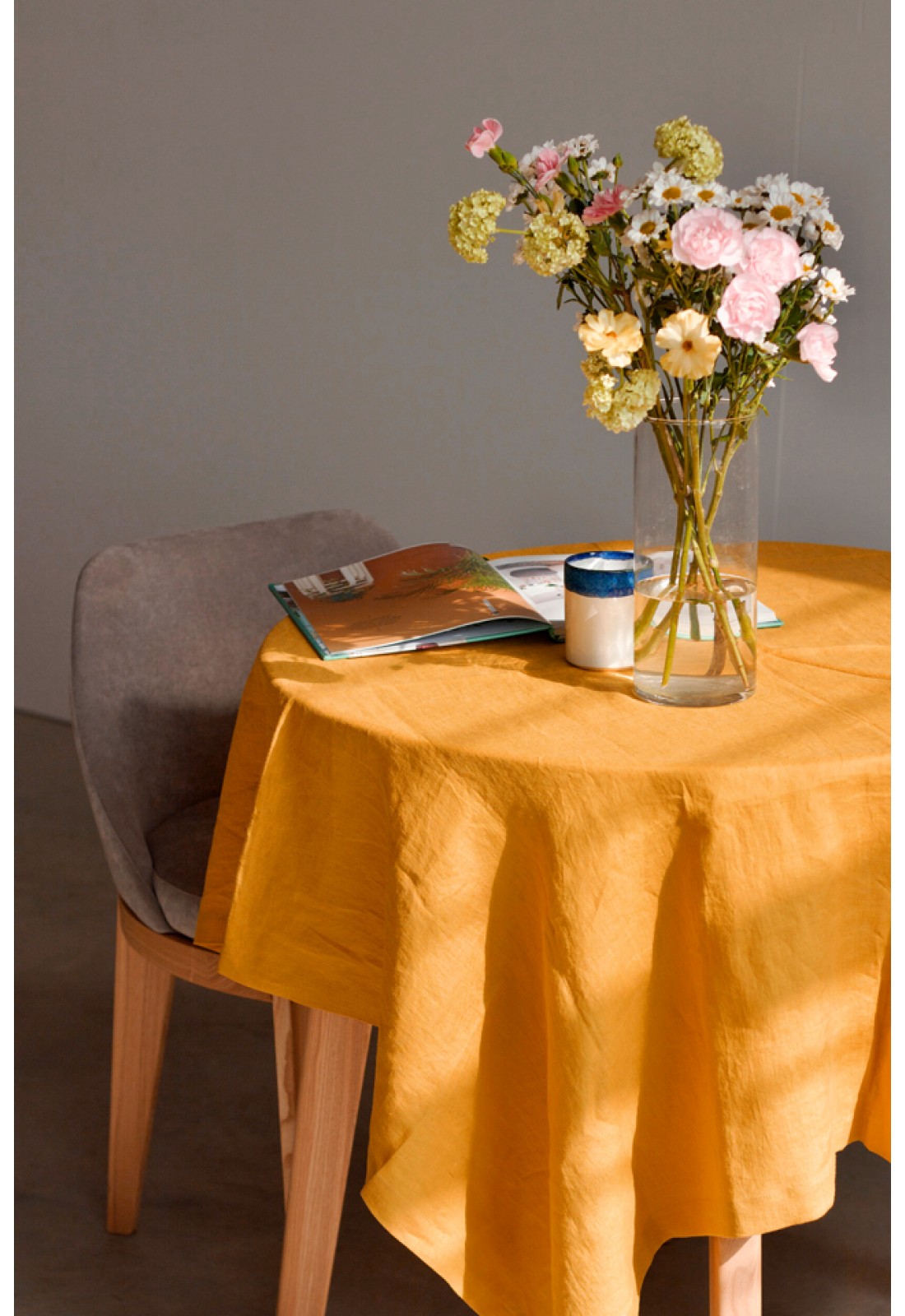 Mustard Yellow Linen Tablecloth for Weddings and Everyday Use