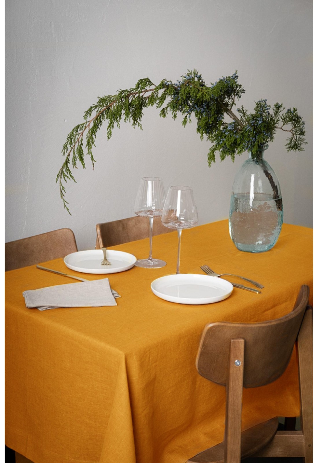 Mustard Yellow Linen Tablecloth for Weddings and Everyday Use