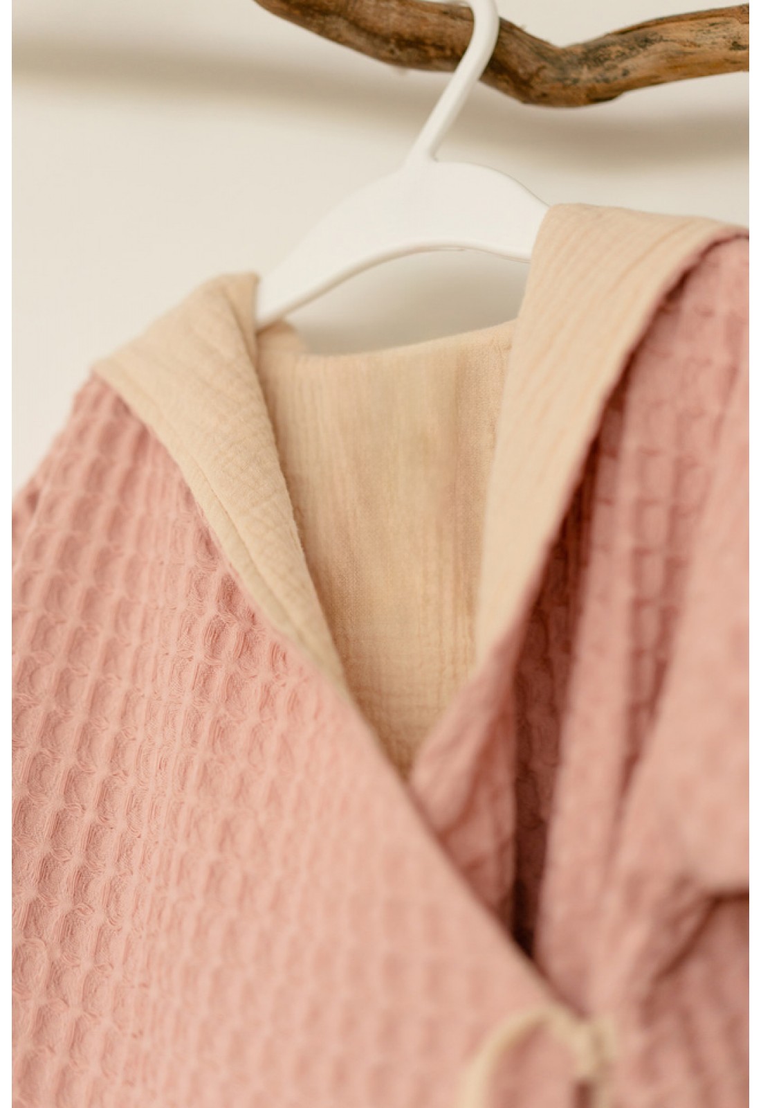 Wrap Waffle Weave Robe with Hood and Muslin lining for Kids