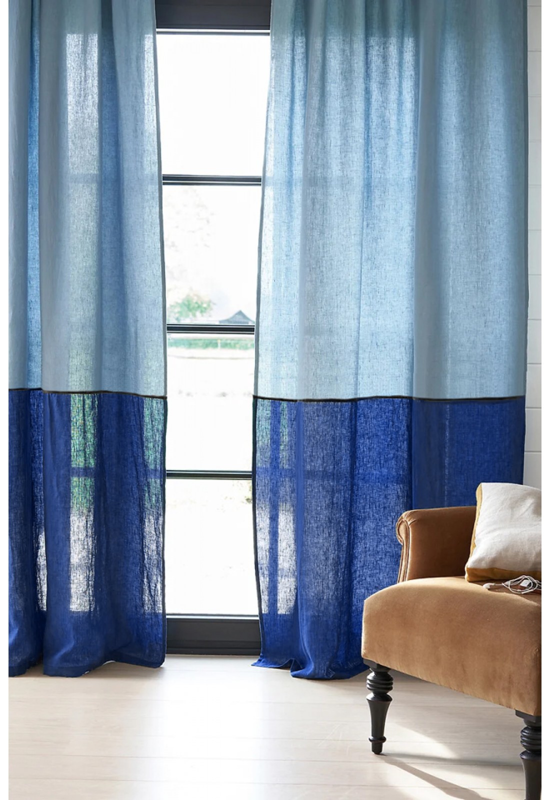 Color Block Linen Curtain Panels - Custom Sizes Available