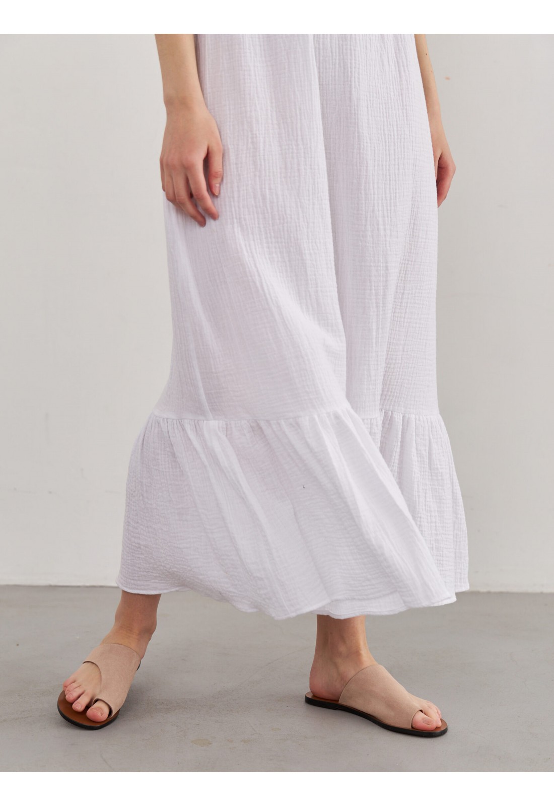 Muslin Cotton Dress: Sleeveless V Neck with Ruffles - Maxi for Women