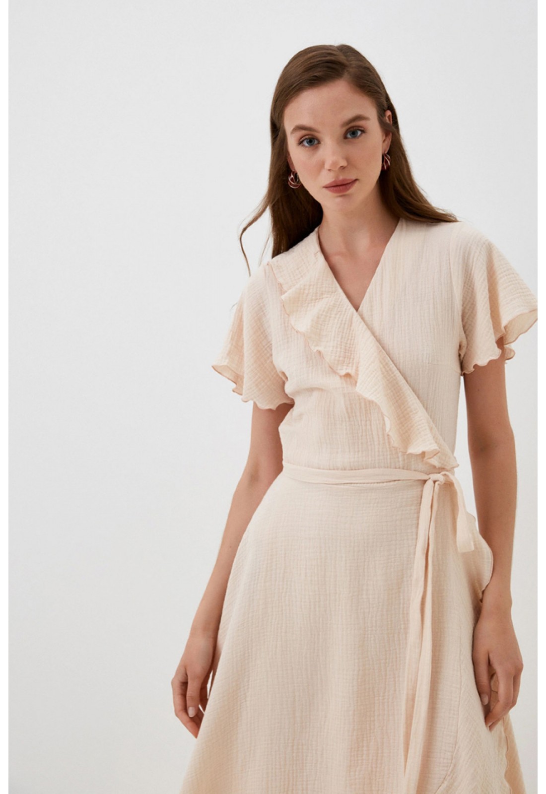 Muslin Cotton Wrap Dress | Short Sleeve Ruffled Maxi for Women